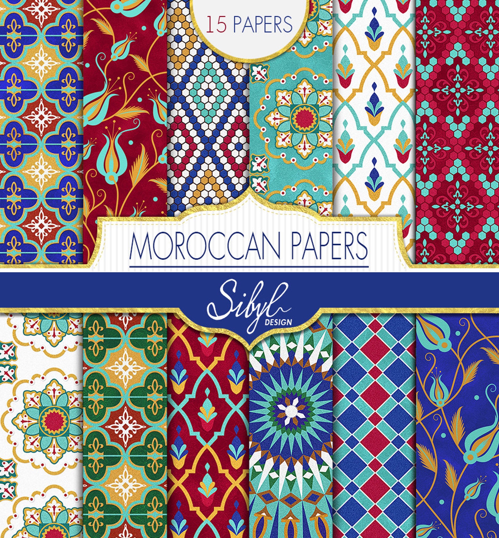 Geometric Digital Paper, Digital Ethnic Moroccan Patterns, Mosaic ...