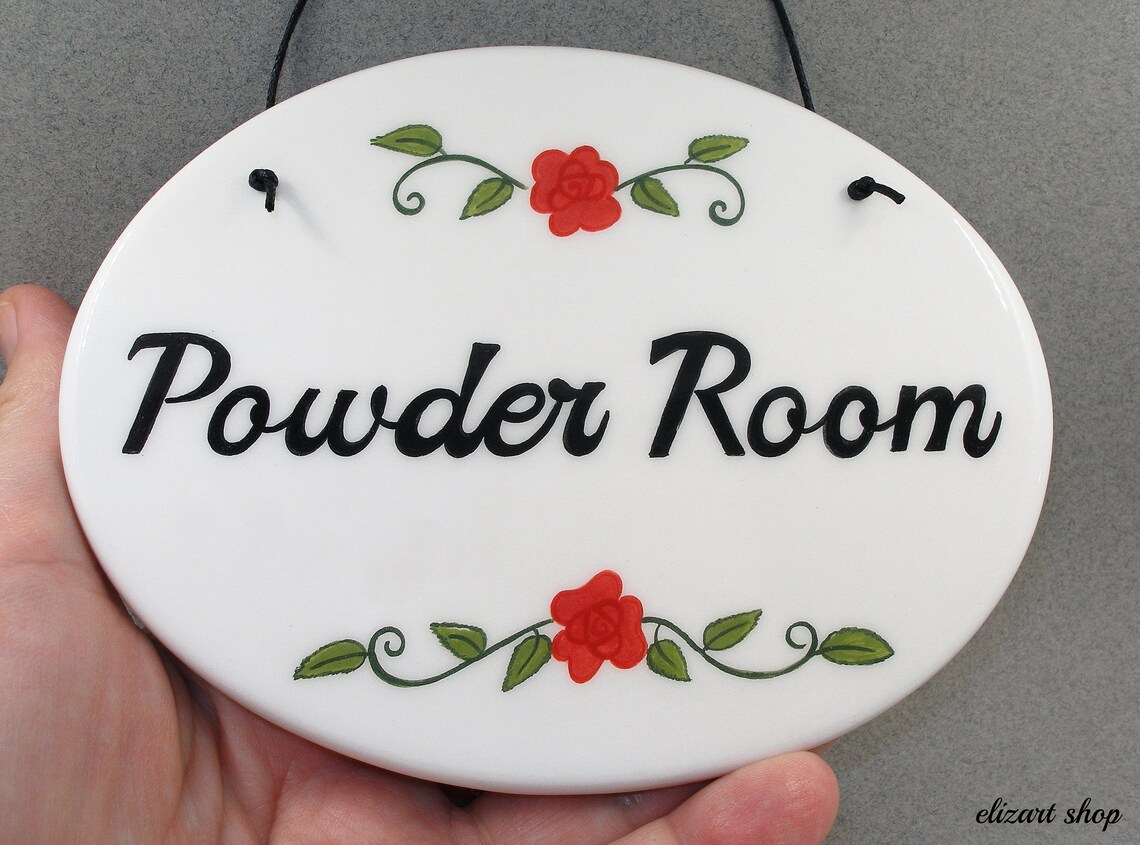 Powder Room Sign Hand Painted Sign Toilet Sign Hanging Bath - Etsy