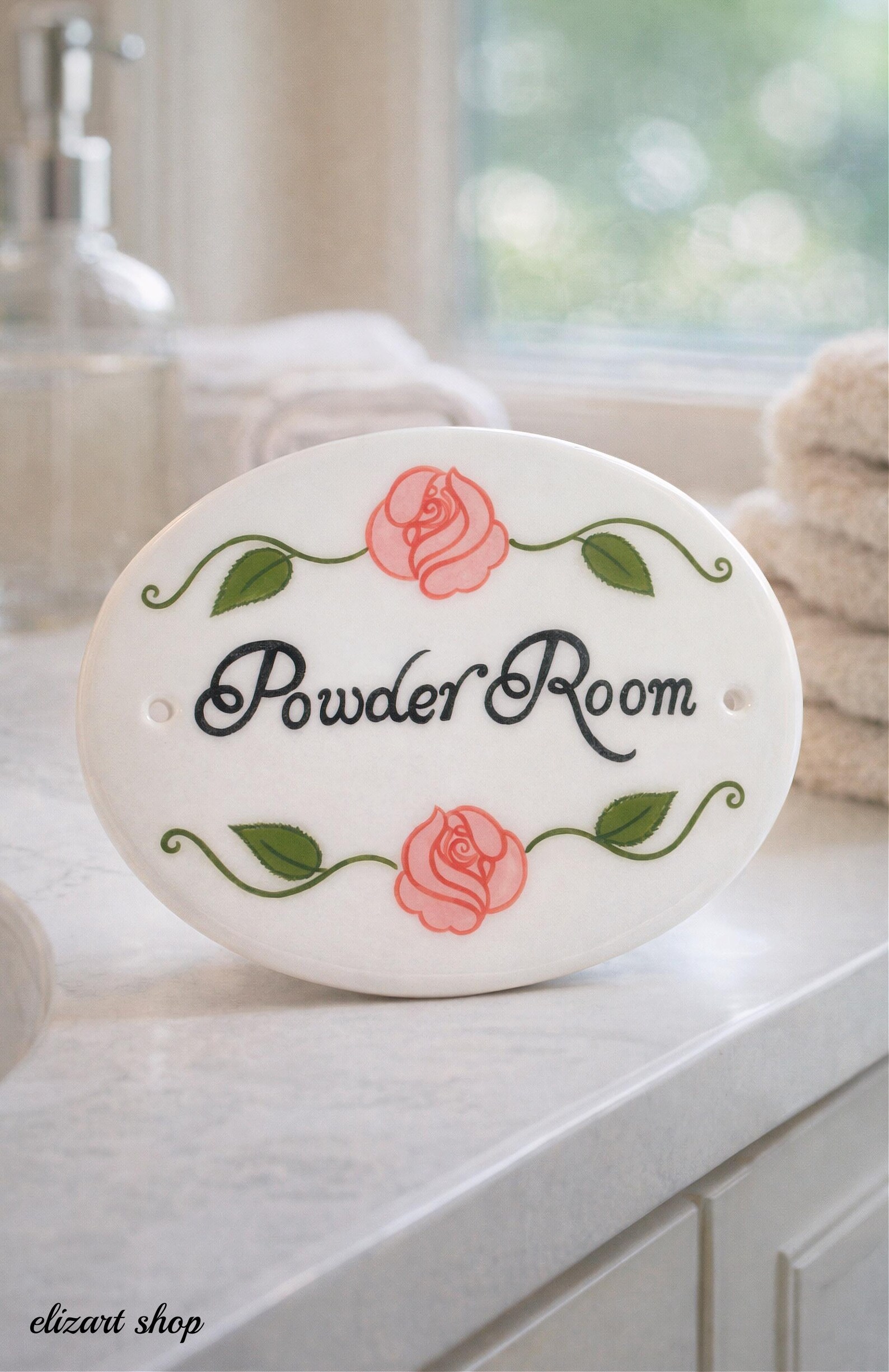 Powder Room Sign, Hand Painted Sign, Ceramic Sign, Toilet Door Sign ...