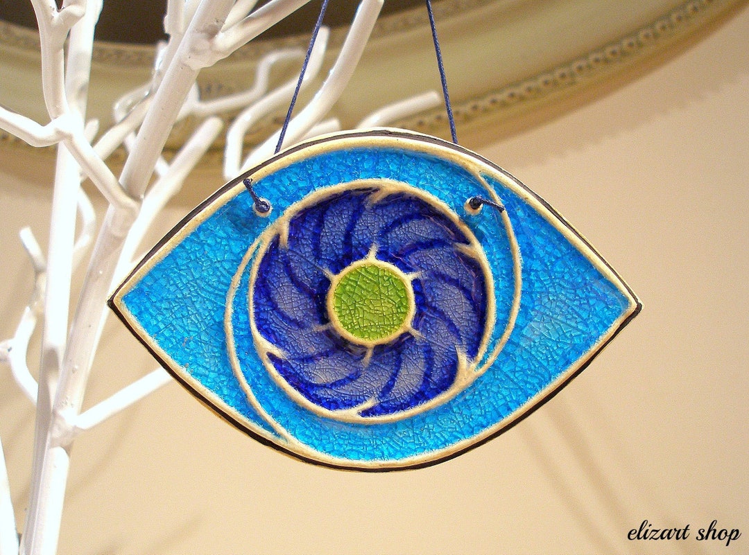 Blue Evil Eye Wall Hanging, Home Protection, Ceramic Evil Eye ...