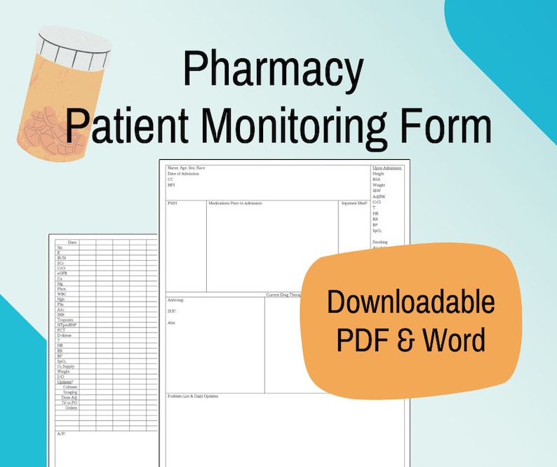 Pharmacy Inpatient Monitoring Form | Pharmacists/students - Etsy