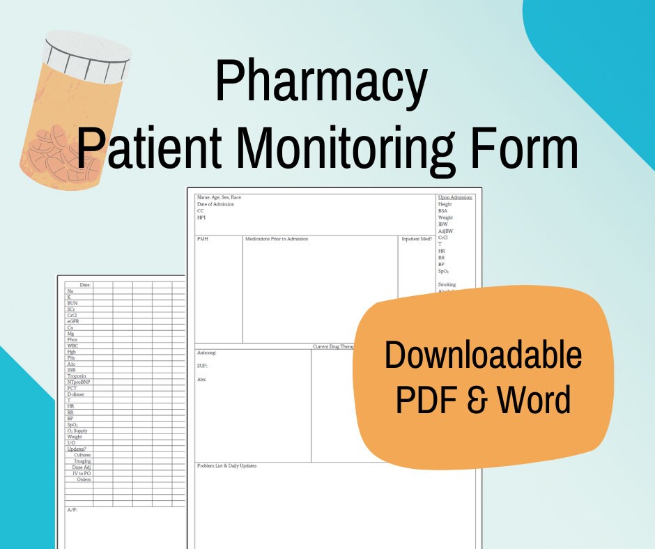 Pharmacy Inpatient Monitoring Form | Pharmacists/students - Etsy