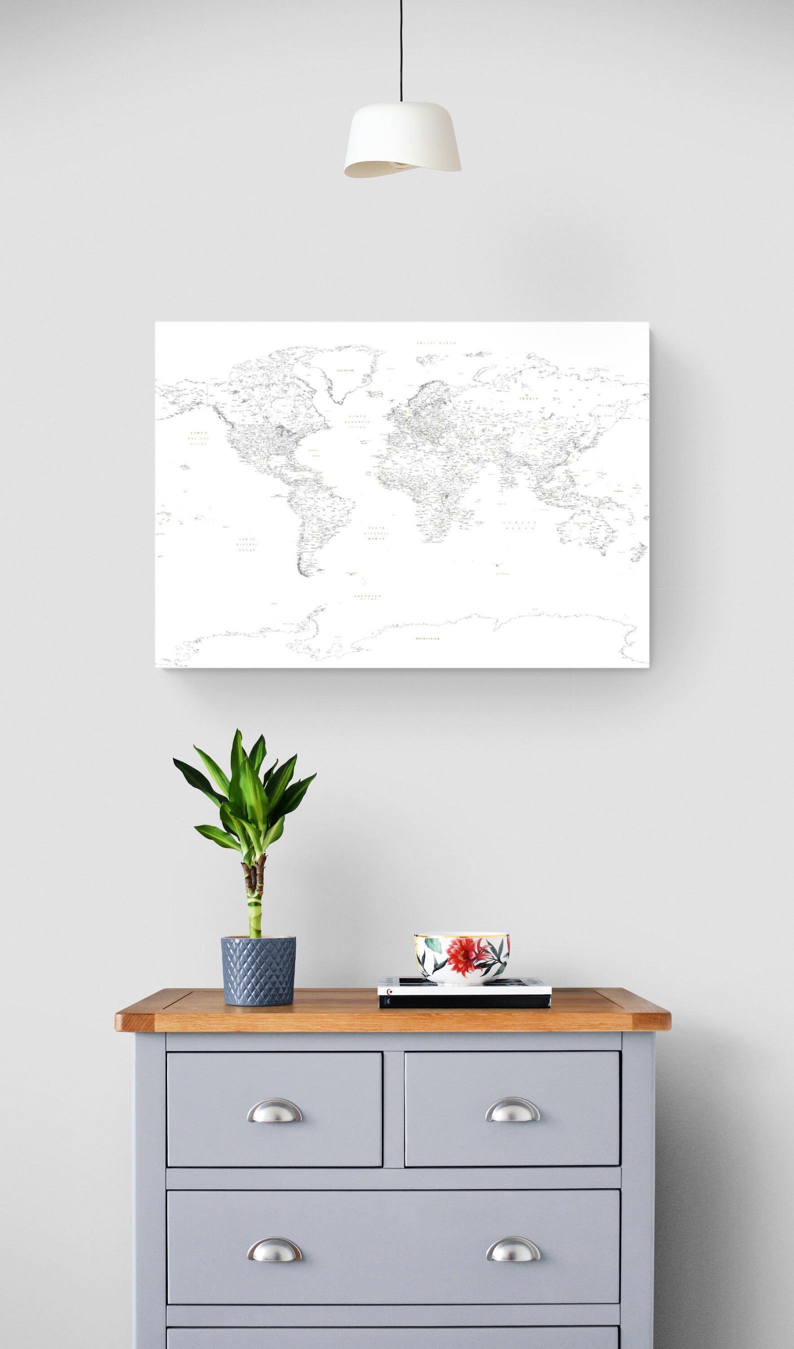 World Map on Canvas/push Pin Map on Canvas/100 Push Pins Included ...