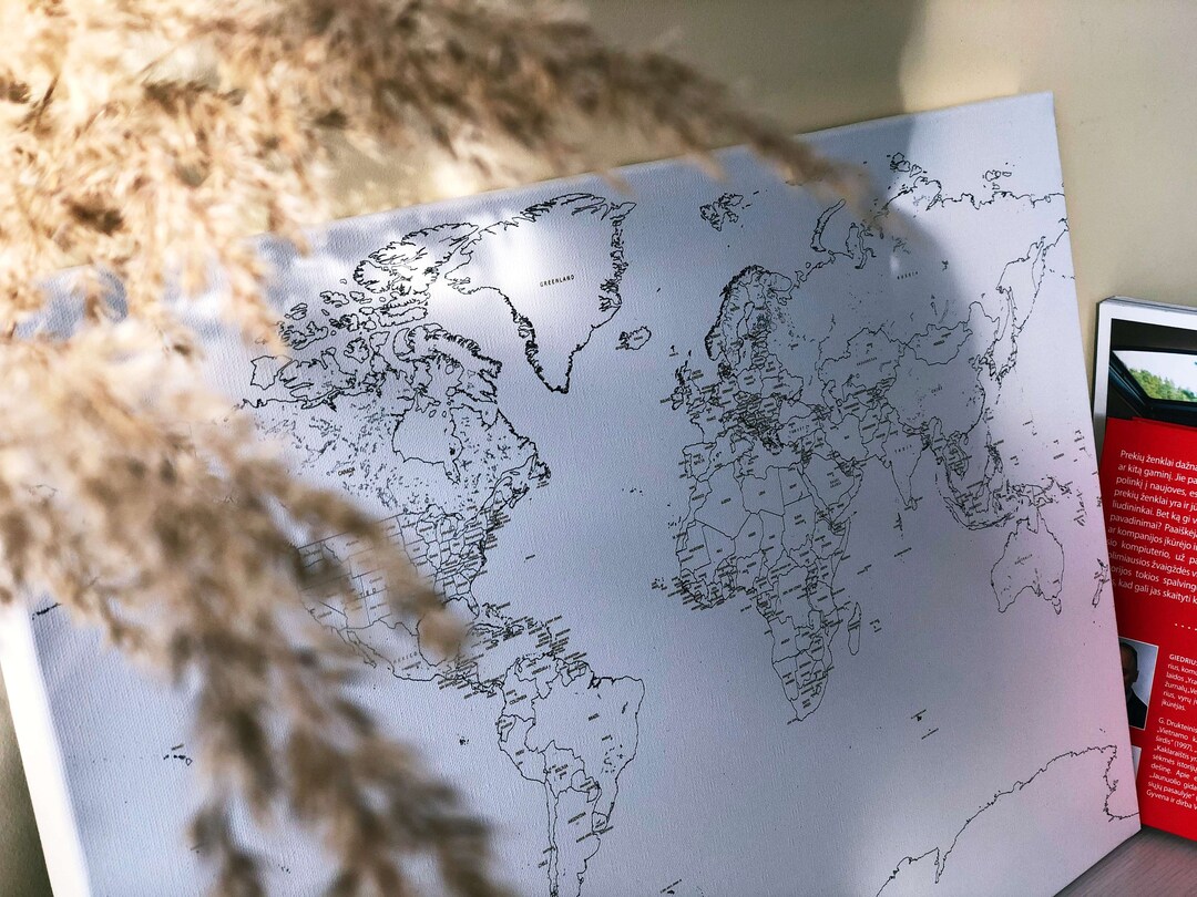 World Map on Canvas/push Pin Map on Canvas/100 Push Pins for Free ...