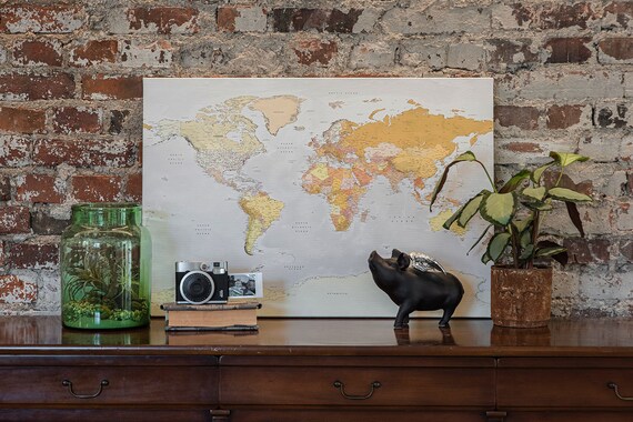 World Map on Canvas/push Pin Map on Canvas/100 Push Pins for - Etsy