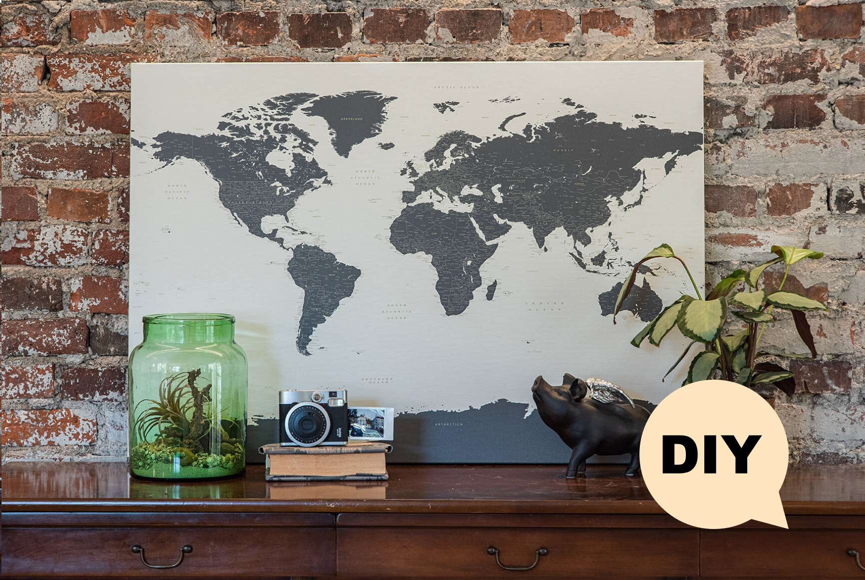 DIY High Detailed World Map Canvas Poster - Push Pin Travel Map ...
