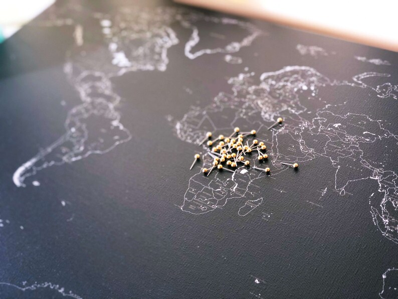 World Map on Canvas/push Pin Map on Canvas/100 Push Pins for Free ...