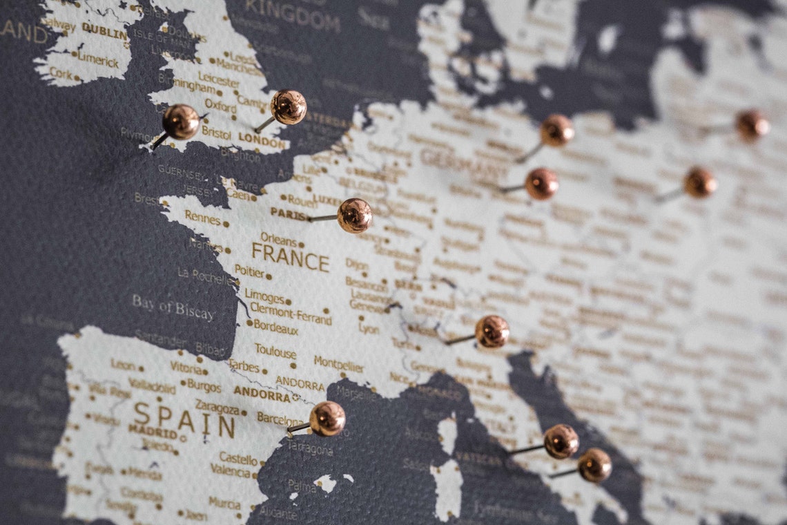 World Map on Canvas/push Pin Map on Canvas/100 Push Pins for - Etsy