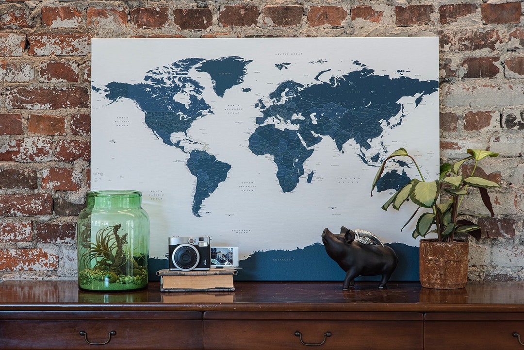 Push Pin World Map on Canvas/large Canvas Wall Art/100 Push Pins ...