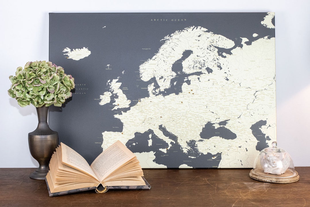 Europe Map on Canvas/push Pin Map on Canvas/100 Push Pins for Free ...
