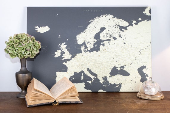 Europe Map on Canvas/push Pin Map on Canvas/100 Push Pins for | Etsy