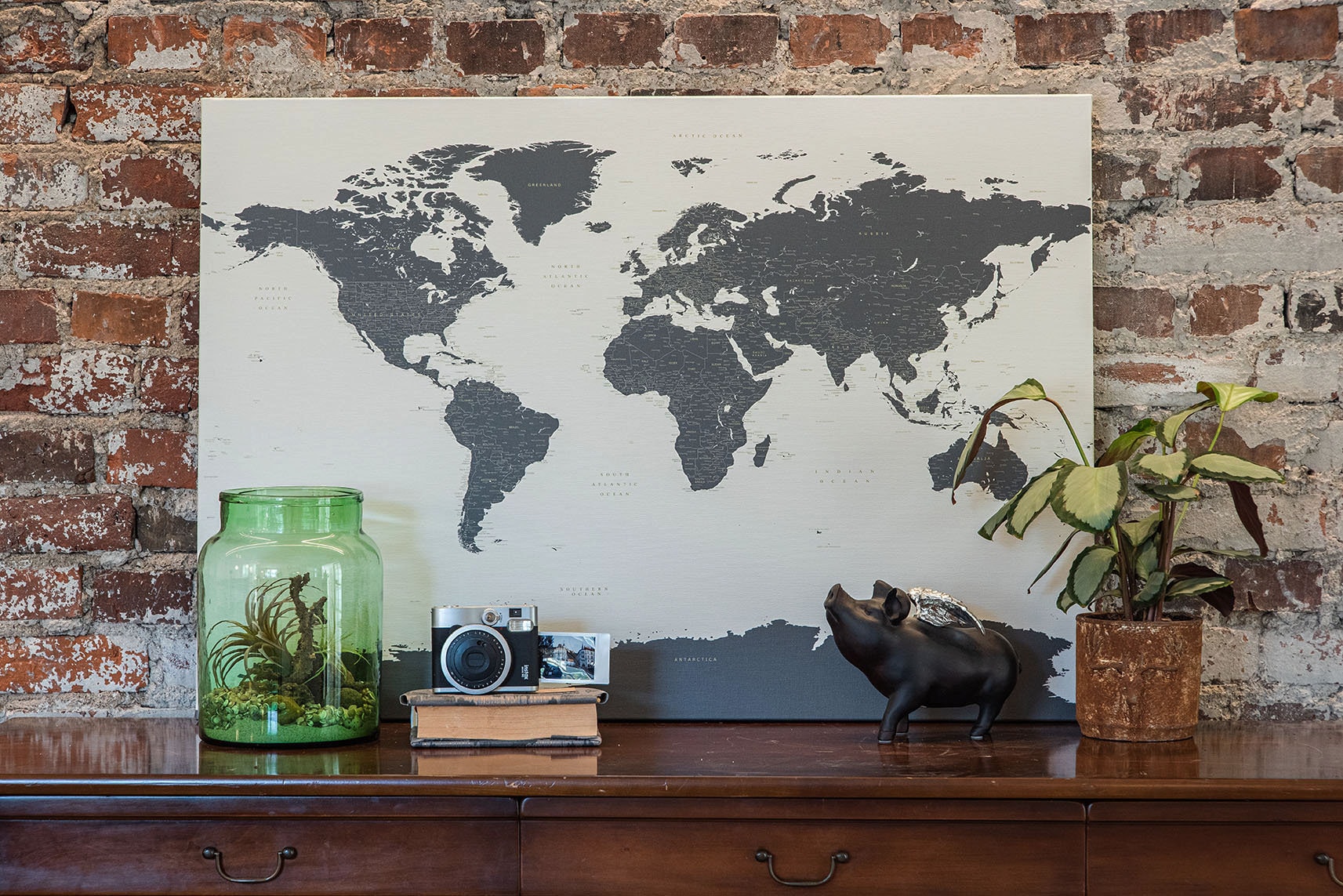 World Map on Canvas With Pins/pin Board for Visited Places-100 Push ...