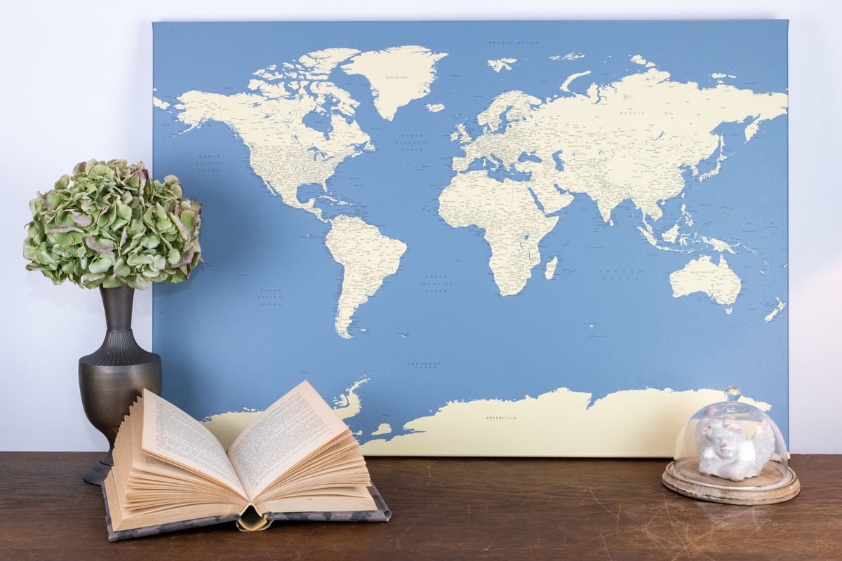 Unique World Map on Canvas/push PIN MAP on Canvas/100 Push - Etsy