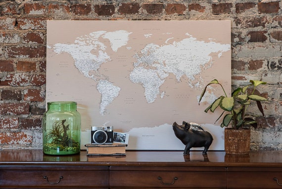 World Map on Canvas/push Pin Map on Canvas/100 Push Pins for | Etsy