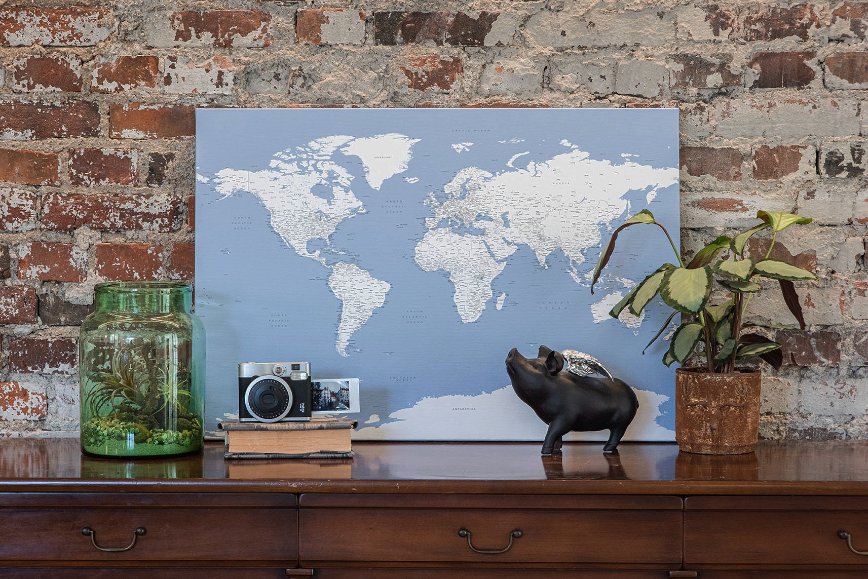 World Map on Canvas/push Pin Map on Canvas/100 Push Pins Included ...