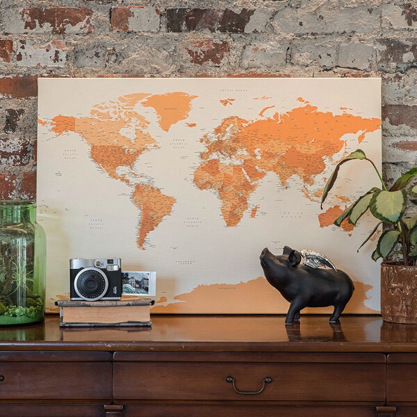 World Map on Canvas/push Pin Map on Canvas/100 Push Pins for Free ...