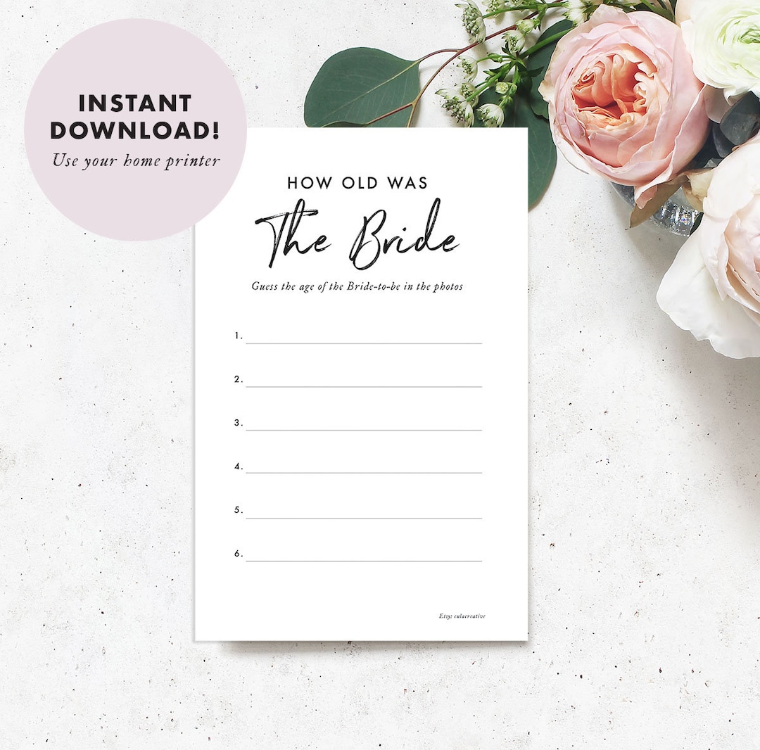 Printable Bridal Shower Game, Downloadable Bridal Game, Guess the Age ...