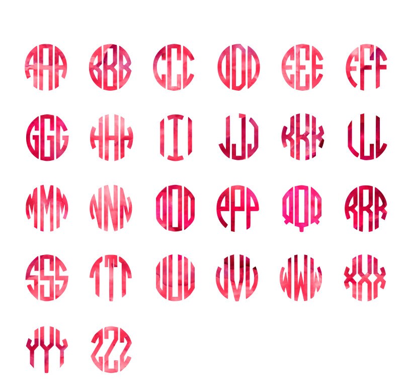 Pink Watercolor Circle Monogram Letters Sublimate Transfer | Etsy