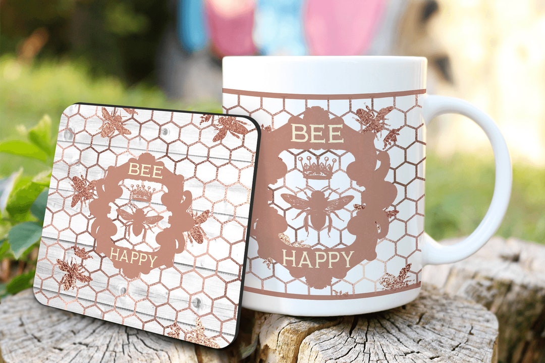 Bee Happy Honeybee Coffee Mug Coaster Sublimation Template Transfer ...