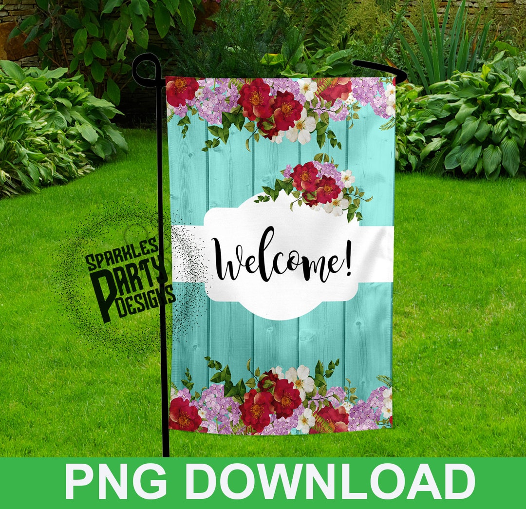 Wooden Farmhouse Flowers Welcome Garden Flag Sublimation Design ...