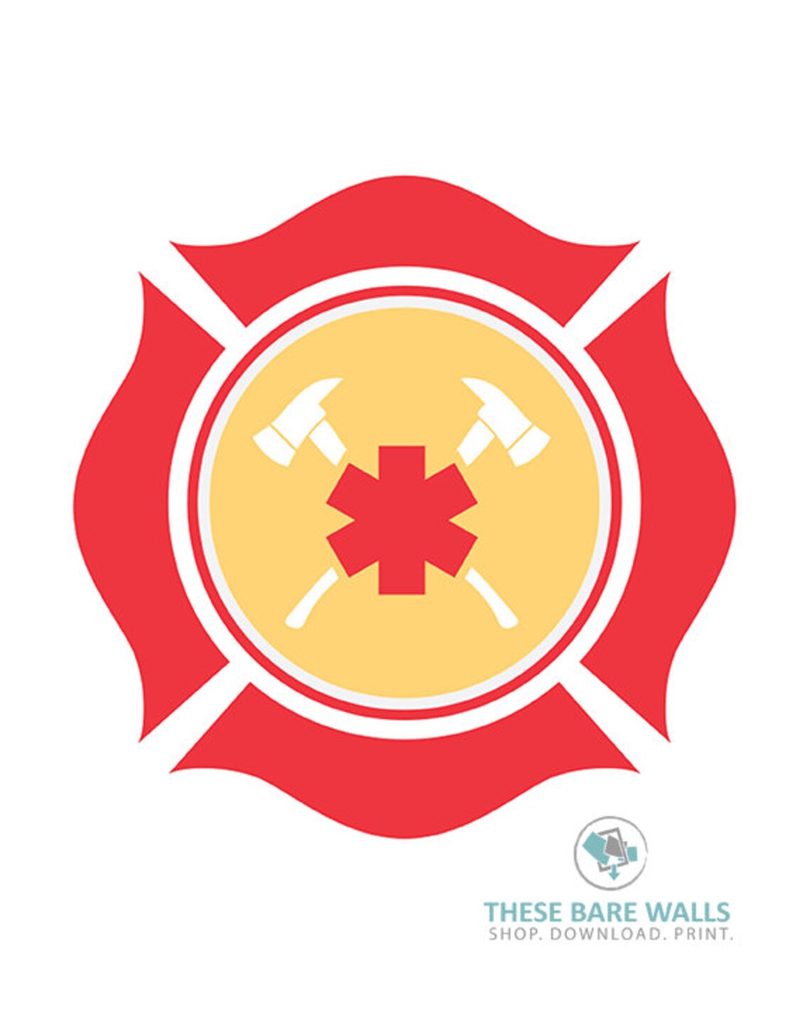 Fire Department Prints, Fireman Shield, Fireman Decor, Firefighter ...