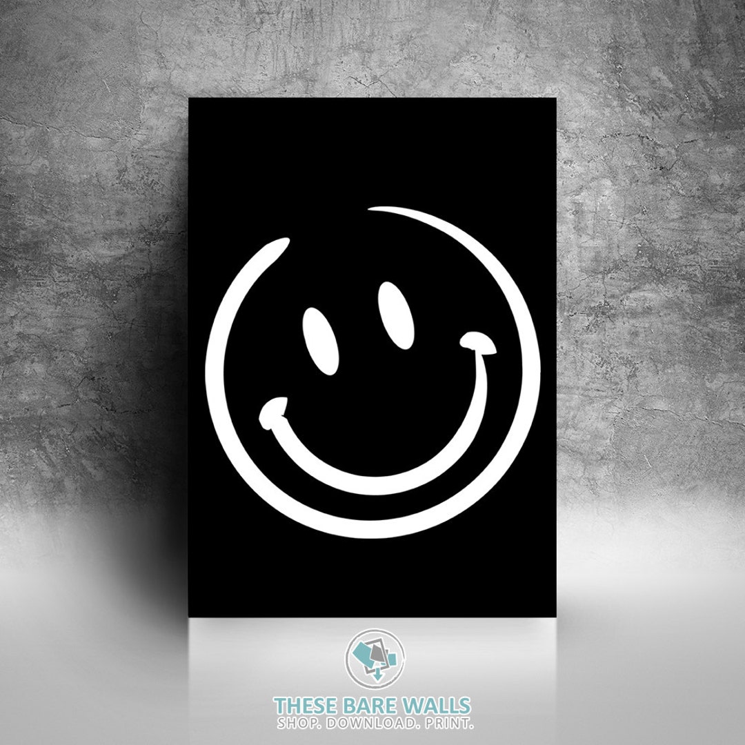 Printable Wall Art, Smiley Face Print, Smile Print, White on Black ...