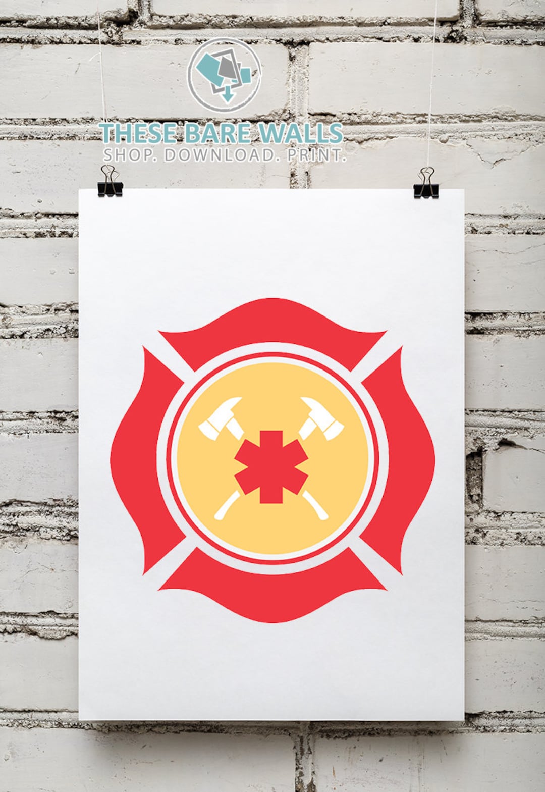 Fire Department Prints, Fireman Shield, Fireman Decor, Firefighter ...