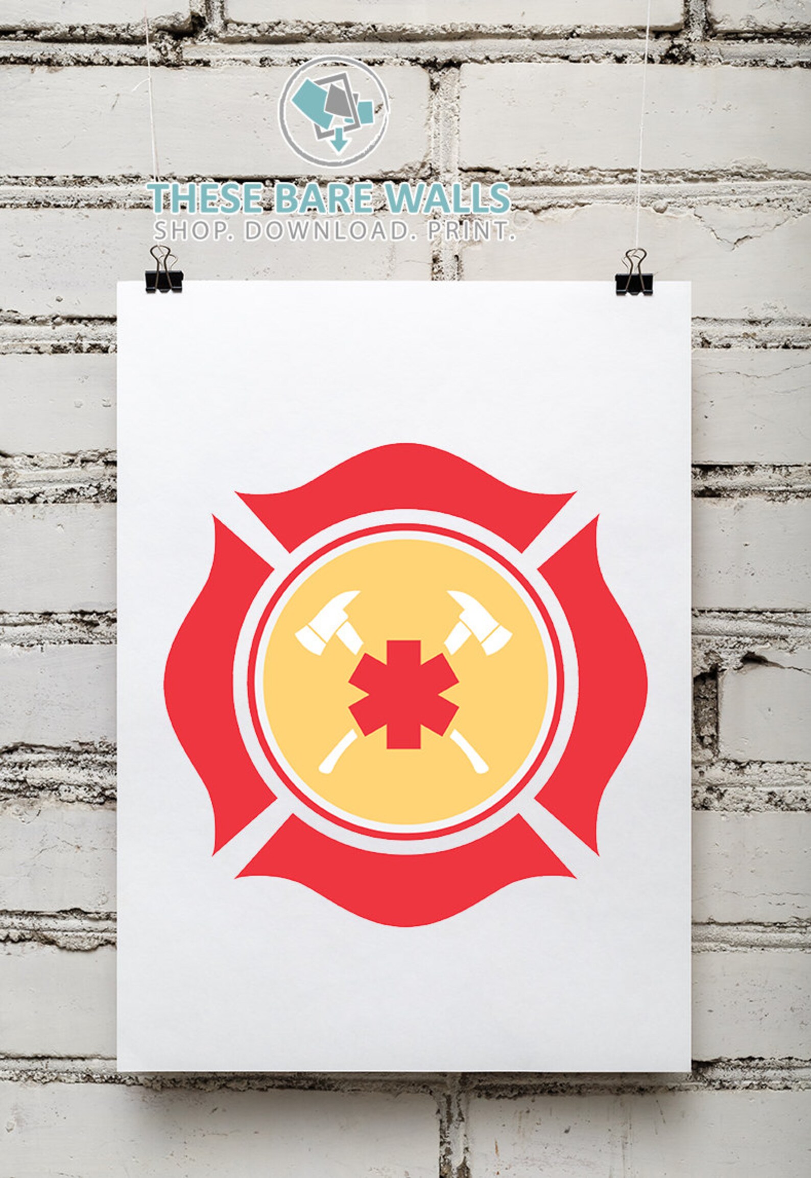 Fire Department Prints, Fireman Shield, Fireman Decor, Firefighter ...