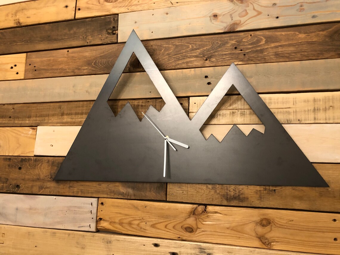 Metal Mountain Clock Rustic Clock Mountain Decor - Etsy