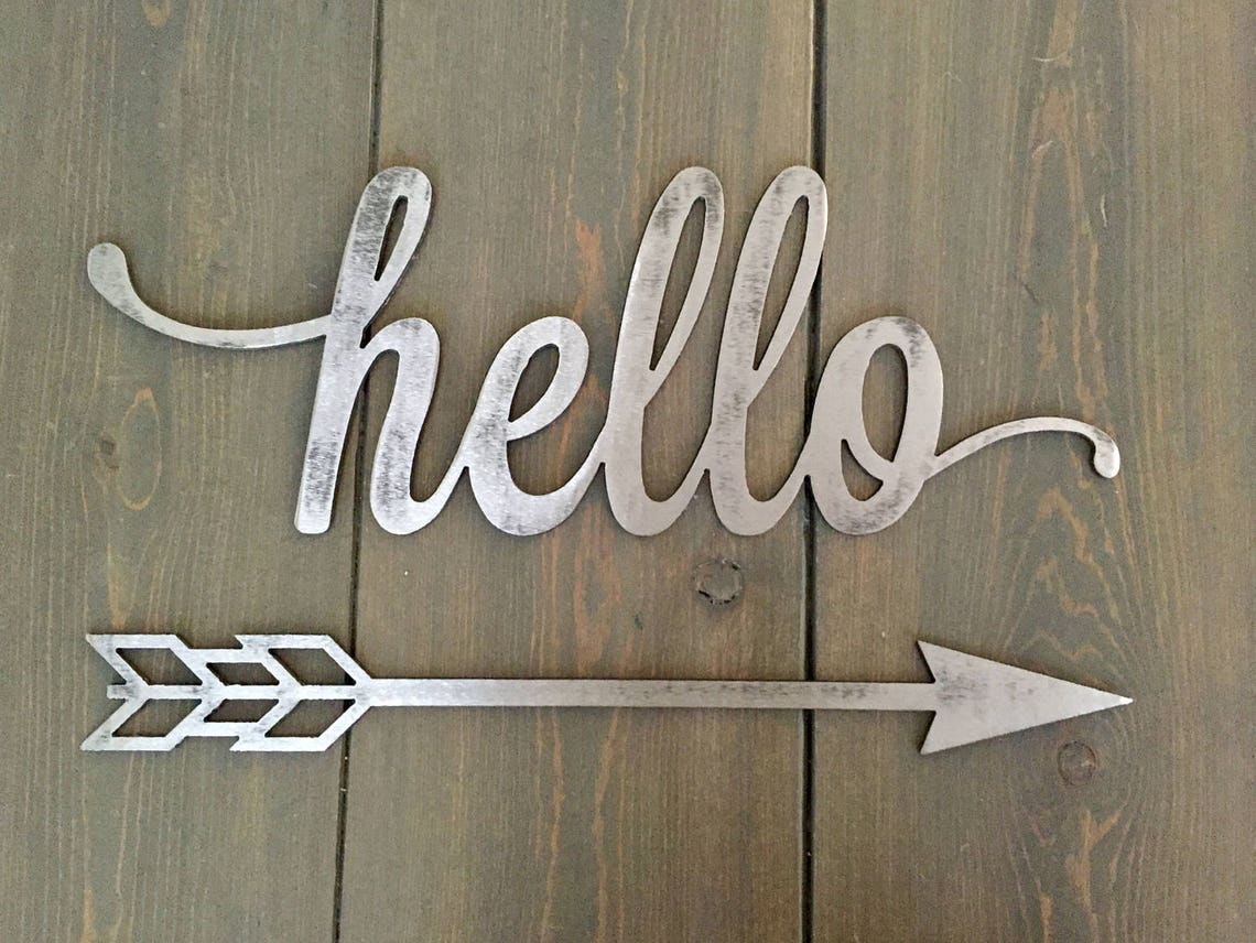 Hello Sign Rustic Hello Wall Hanging Metal Wall Art - Etsy Canada