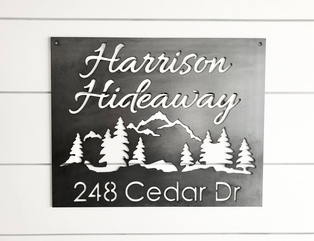 Custom Metal Mountain Sign - Custom Address Plaque - Cabin Wall Art ...