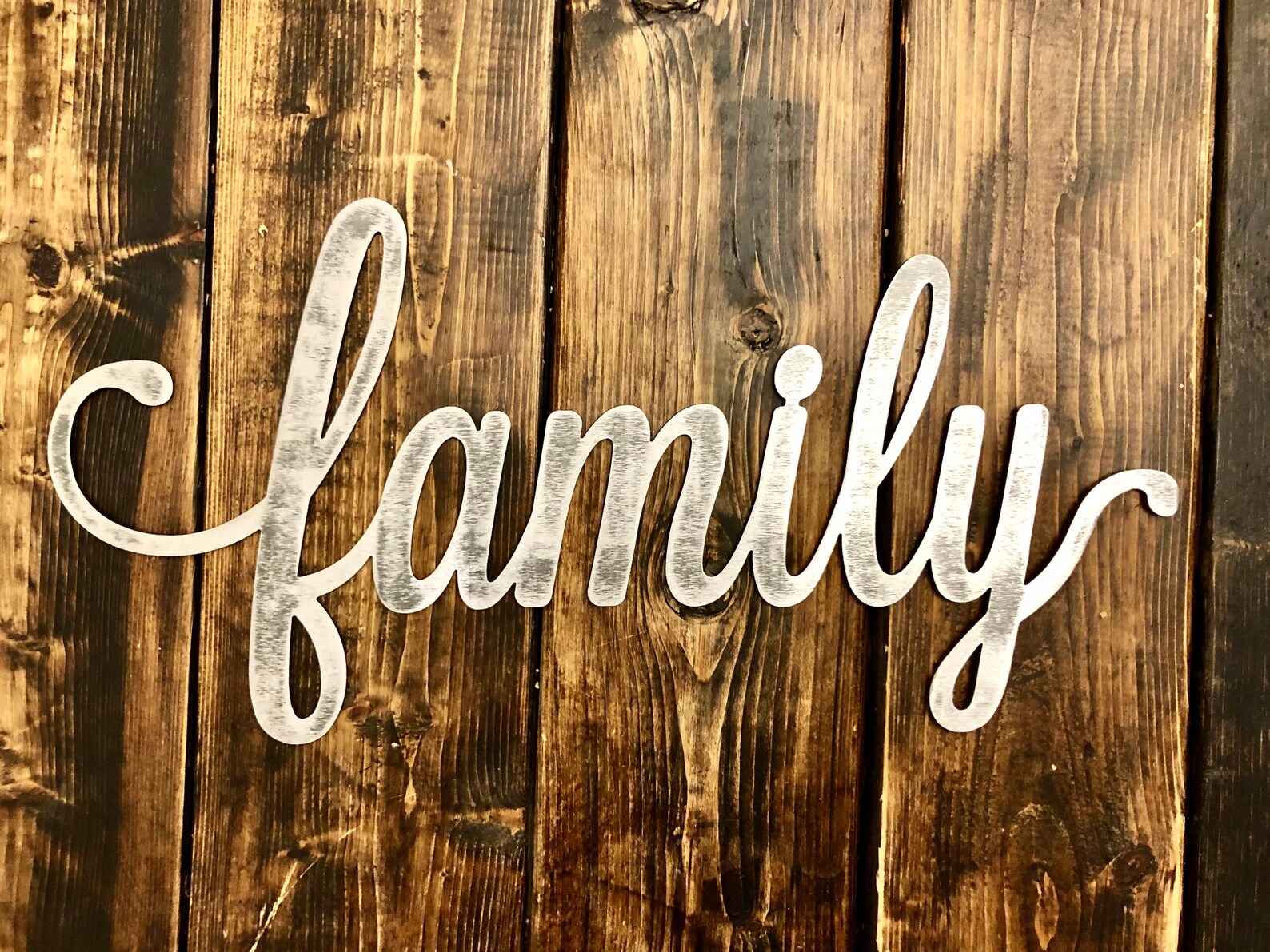 Family Sign Rustic Metal Wall Art Family Script Word Sign - Etsy