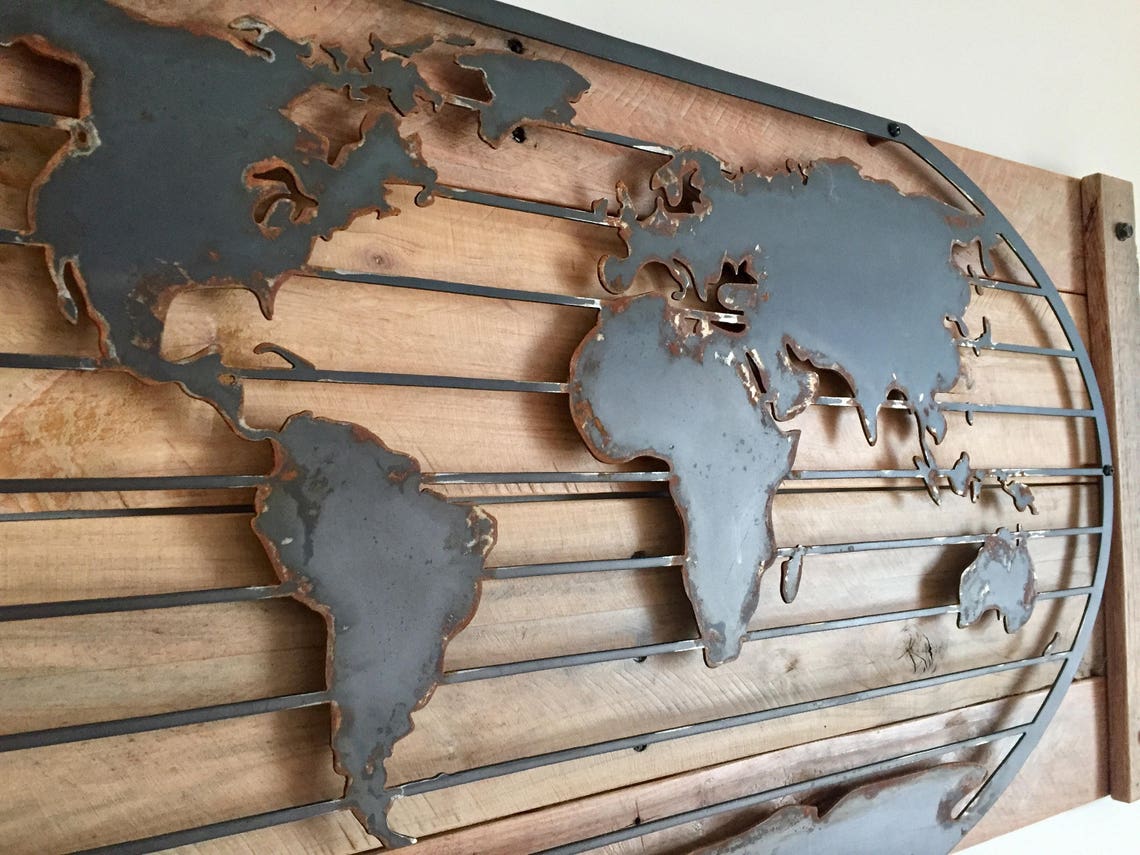 Rustic Metal World Map Magnetic World Map Large World Map | Etsy