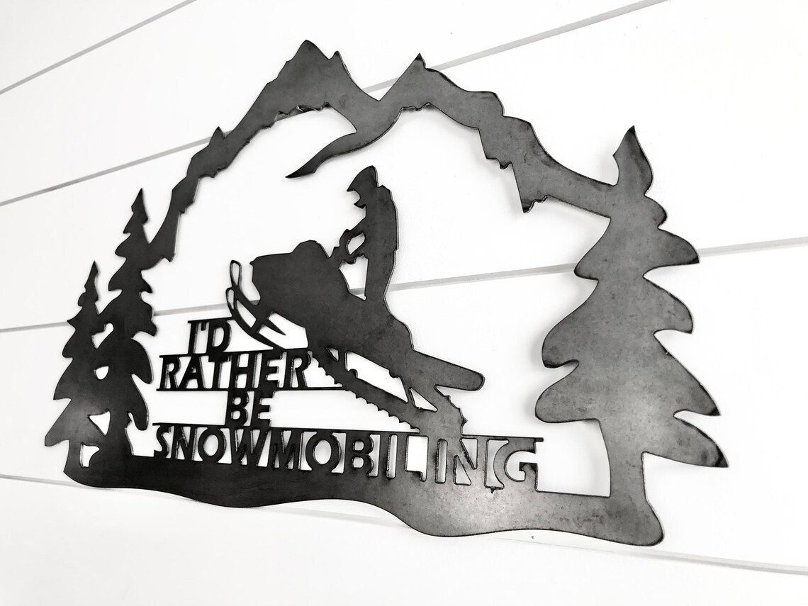 Snowmobile Scene Sign - Id Rather Be Snowmobiling - Mountain Scene ...