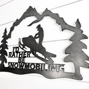 Snowmobile Scene Sign - Id Rather Be Snowmobiling - Mountain Scene ...