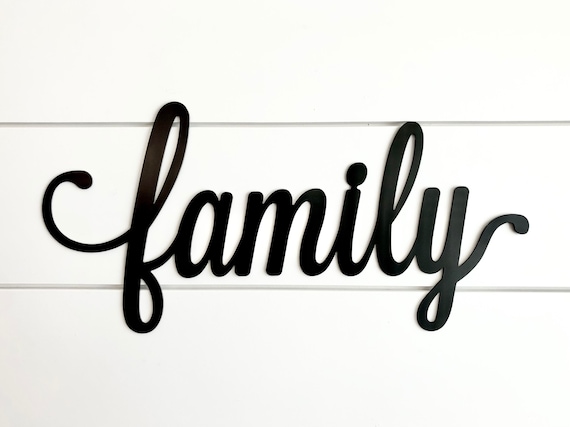 Family Sign Rustic Metal Wall Art Family Script Word Sign - Etsy