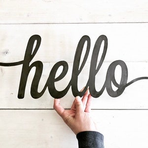 Hello Sign - Rustic Hello Wall Hanging - Metal Wall Art - Script Word ...