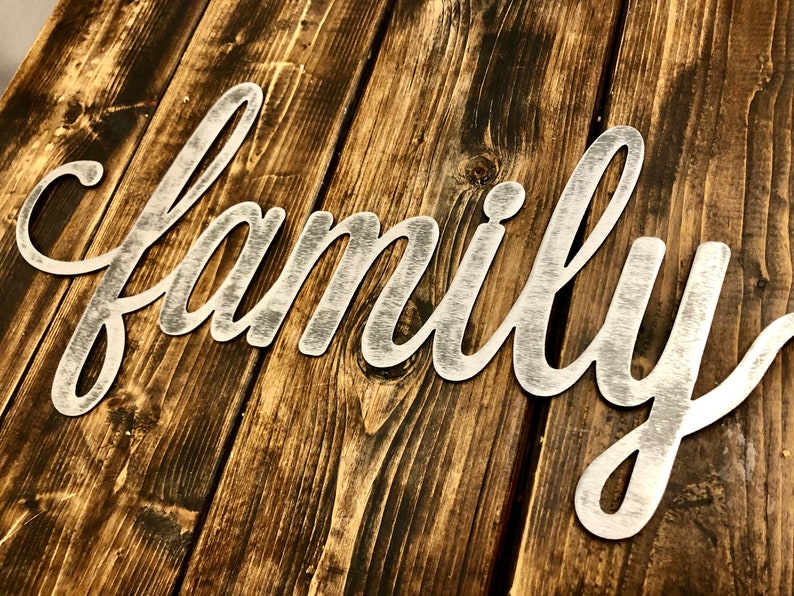 Family Sign Rustic Metal Wall Art Family Script Word Sign - Etsy