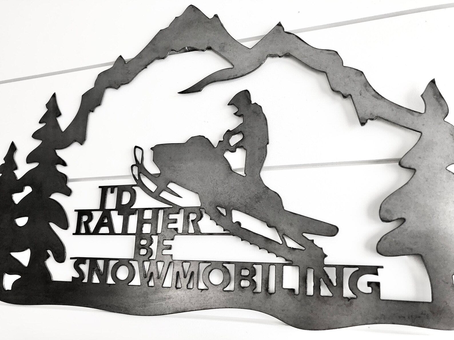 Snowmobile Scene Sign - Id Rather Be Snowmobiling - Mountain Scene ...