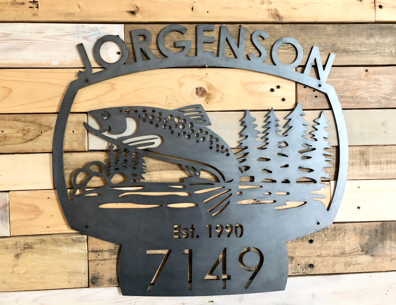 Custom Metal Trout Sign - Personalized Family Name Sign - Cabin Wall ...