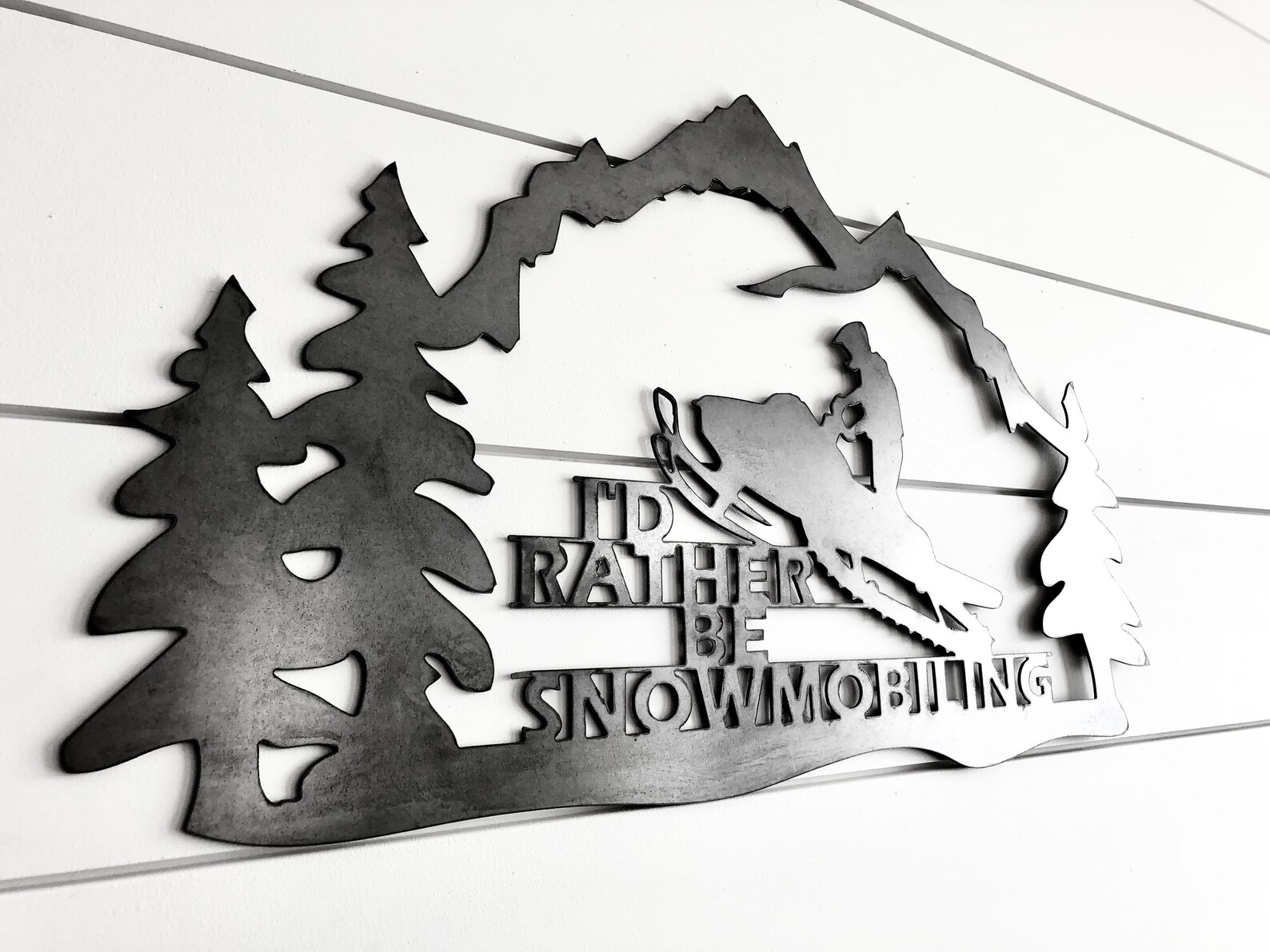 Snowmobile Scene Sign - Id Rather Be Snowmobiling - Mountain Scene ...