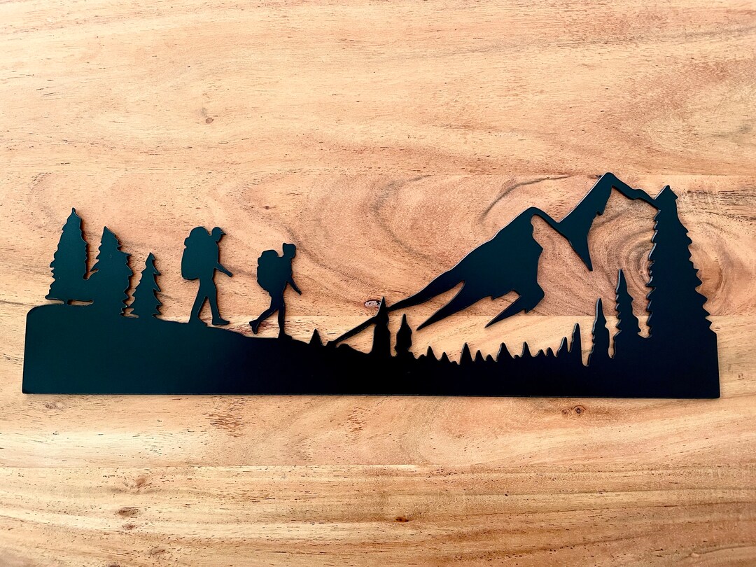 Hiking Wall Art - Mountain Range With Hikers - Hiking Gift Décor ...