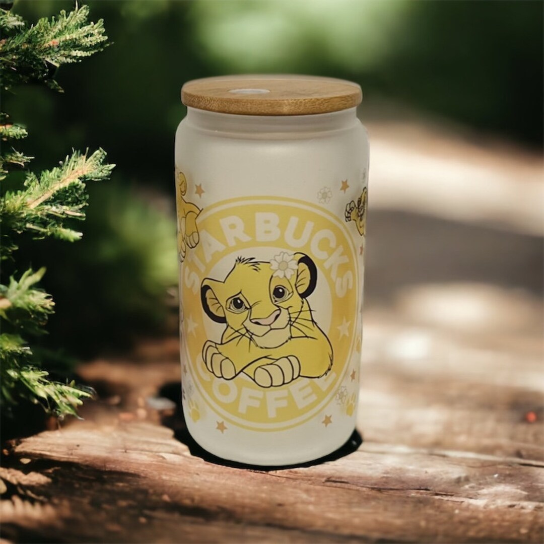 Lion Simba 16oz Glass Cup With Bamboo Lid - Etsy