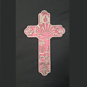 Small Farm Themed Wooden Cross Wall Decor- Laser Cut Birch Wood - Etsy