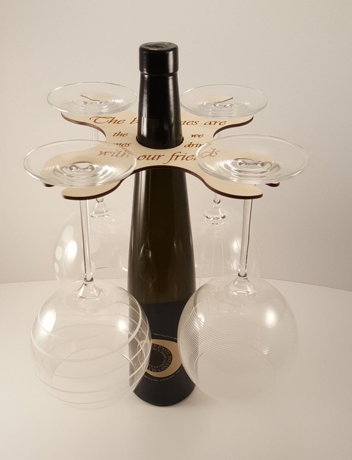 Wood Wine Butler- Wine Accessories, Laser Cut, Holds 4 Glasses on ...