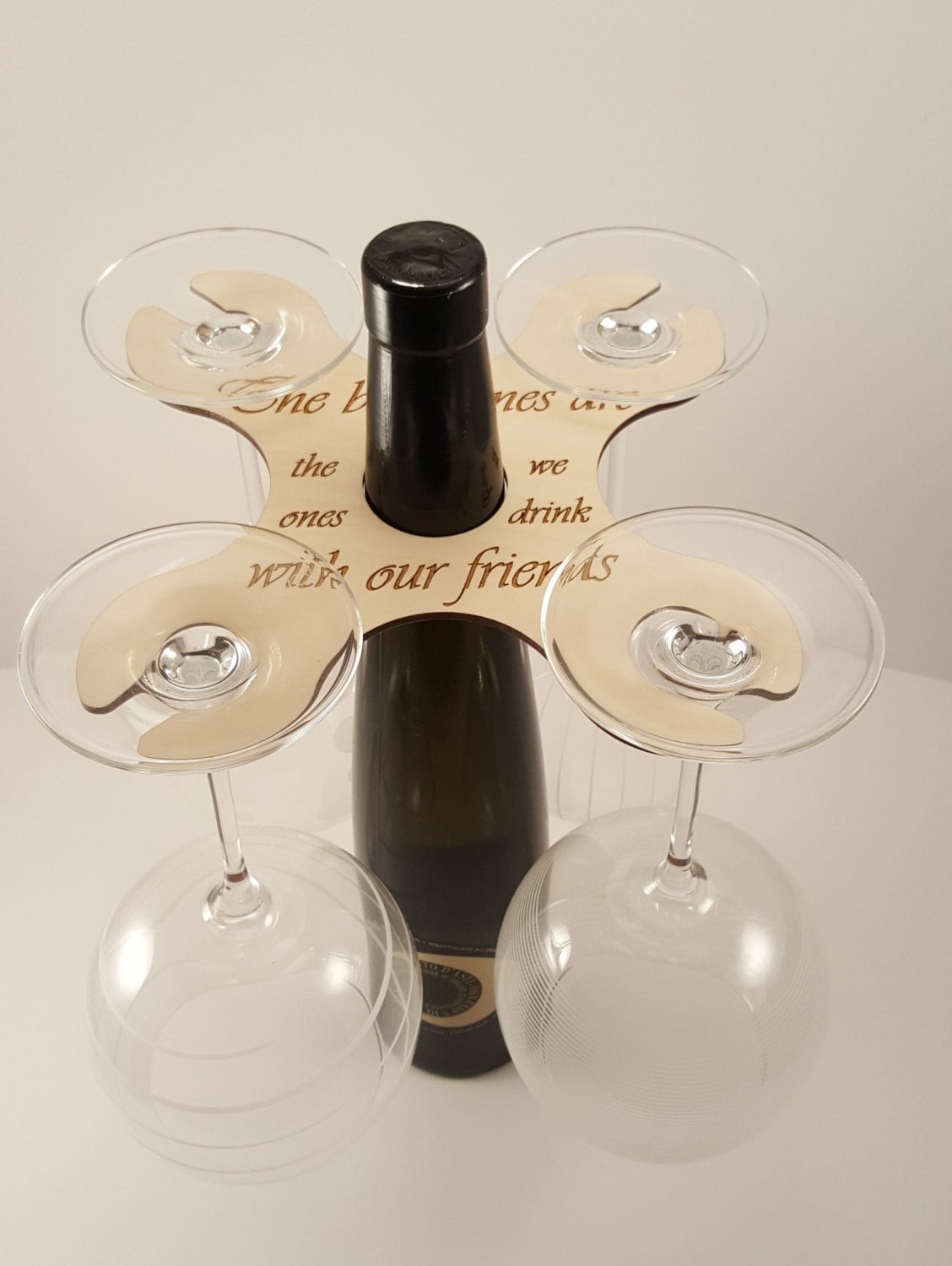 Wood Wine Butler- Wine Accessories, Laser Cut, Holds 4 Glasses on ...
