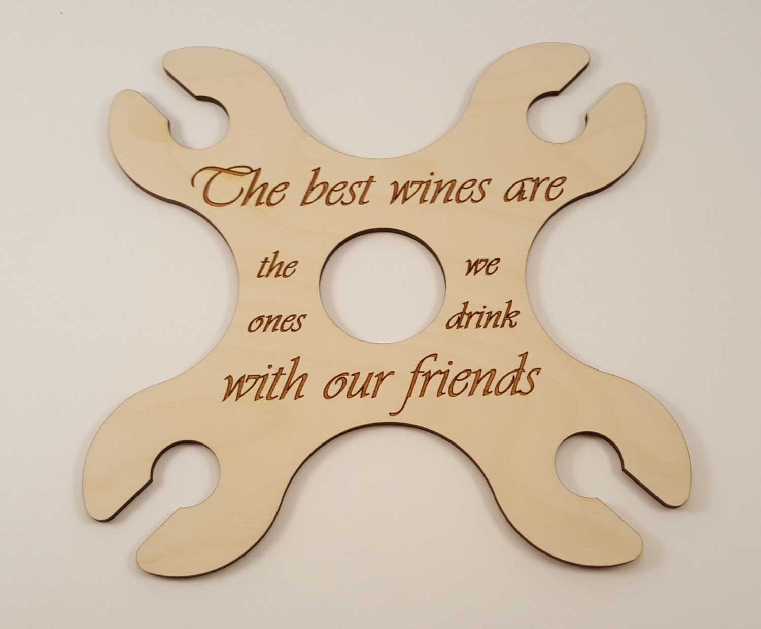 Wood Wine Butler- Wine Accessories, Laser Cut, Holds 4 Glasses on ...