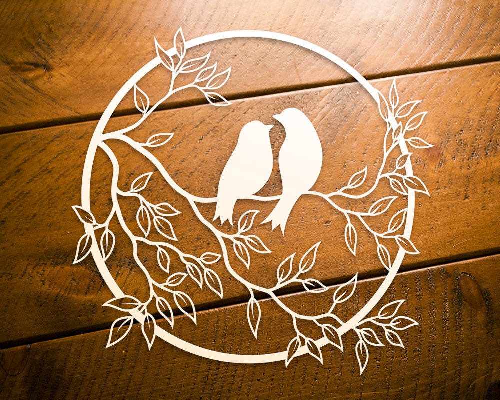 Love Birds on Tree Branch Papercut Template, Framed Art + 3D Greeting ...