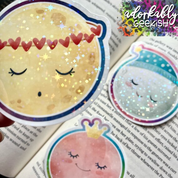 Sleepy Moon Holographic Sticker Set | Etsy