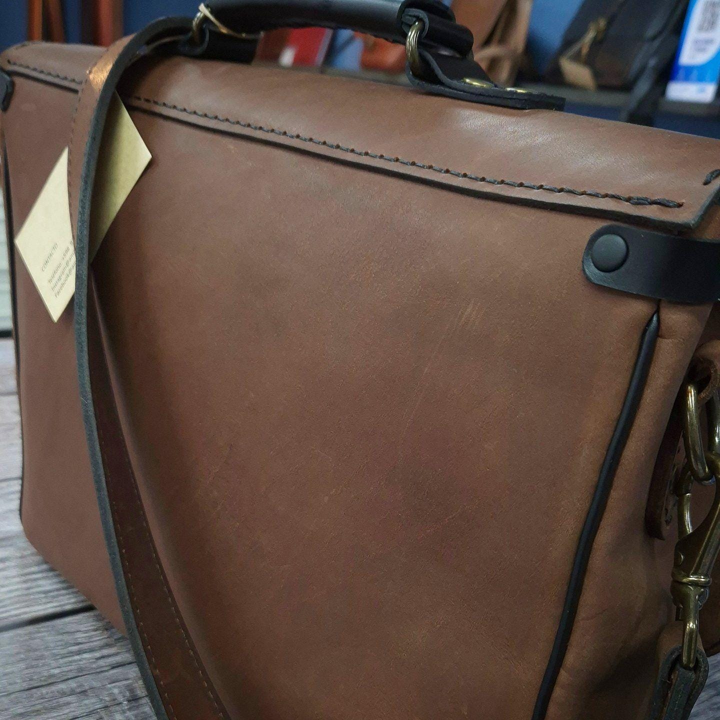 Handmade Leather Briefcase 100% Real Uruguay Cowhide Leather Messenger ...